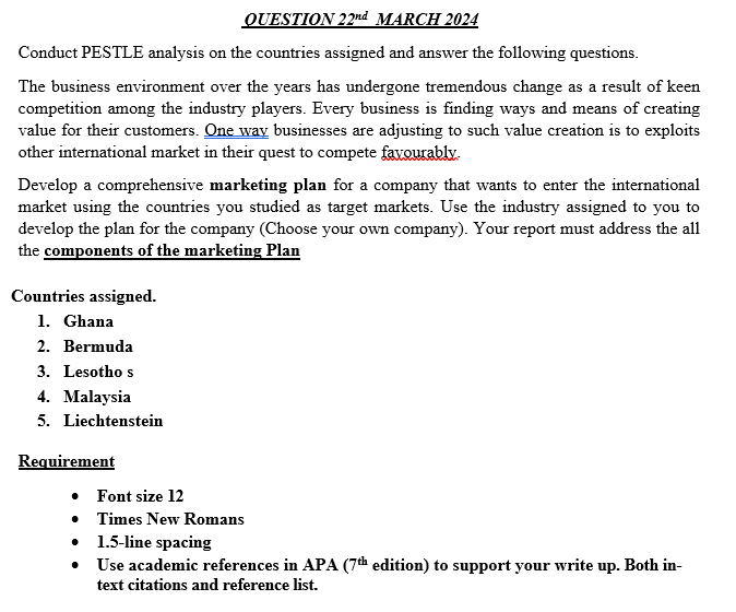 Solved OUESTION 22nd ﻿MARCH 2024Conduct PESTLE analysis on | Chegg.com