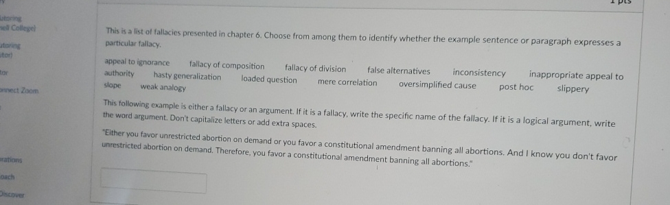 Solved This is a list of fallacies presented in chapter 6. | Chegg.com