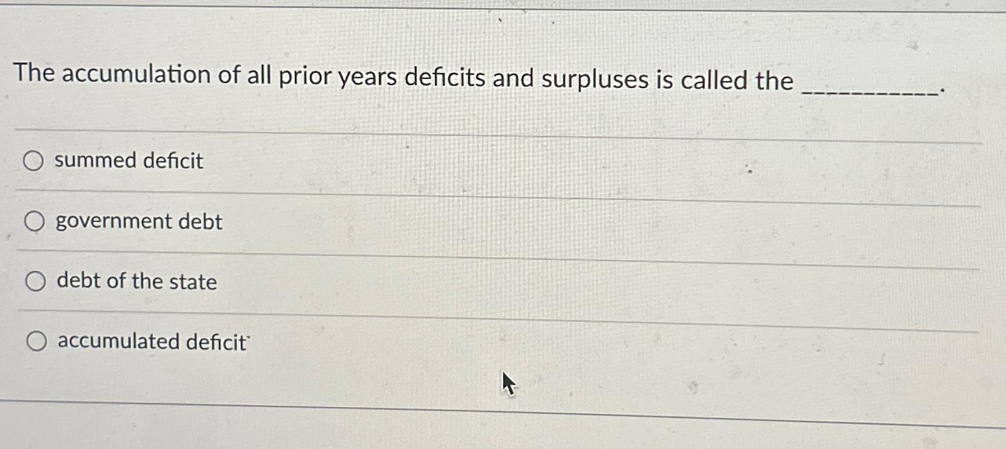 Solved The accumulation of all prior years deficits and | Chegg.com