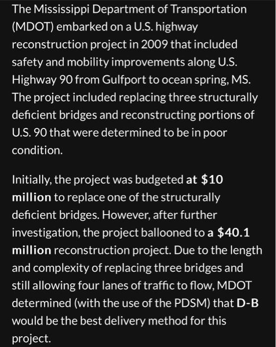 Solved The Mississippi Department of Transportation (MDOT) | Chegg.com