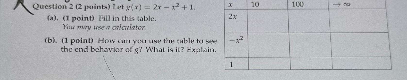 Solved Question 2 ( 2 points) Let g(x)=2x-x2+1(a). (1 | Chegg.com Solved Question 2 ( 2 points) Let g(x)=2x-x2+1(a). (1 | Chegg.com