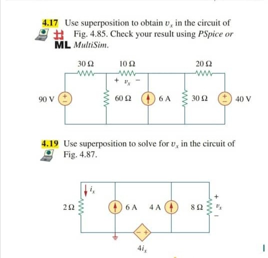 Solved 4.17 Use superposition to obtain v, in the circuit of | Chegg.com