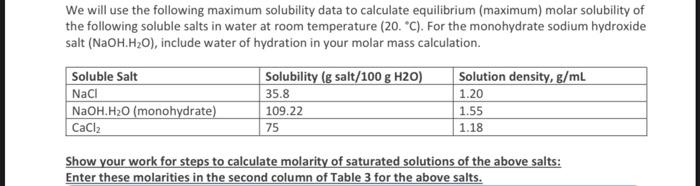 Solved We will use the following maximum solubility data to | Chegg.com