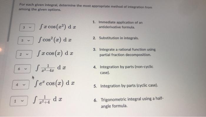 Solved For each given integral, determine the most | Chegg.com