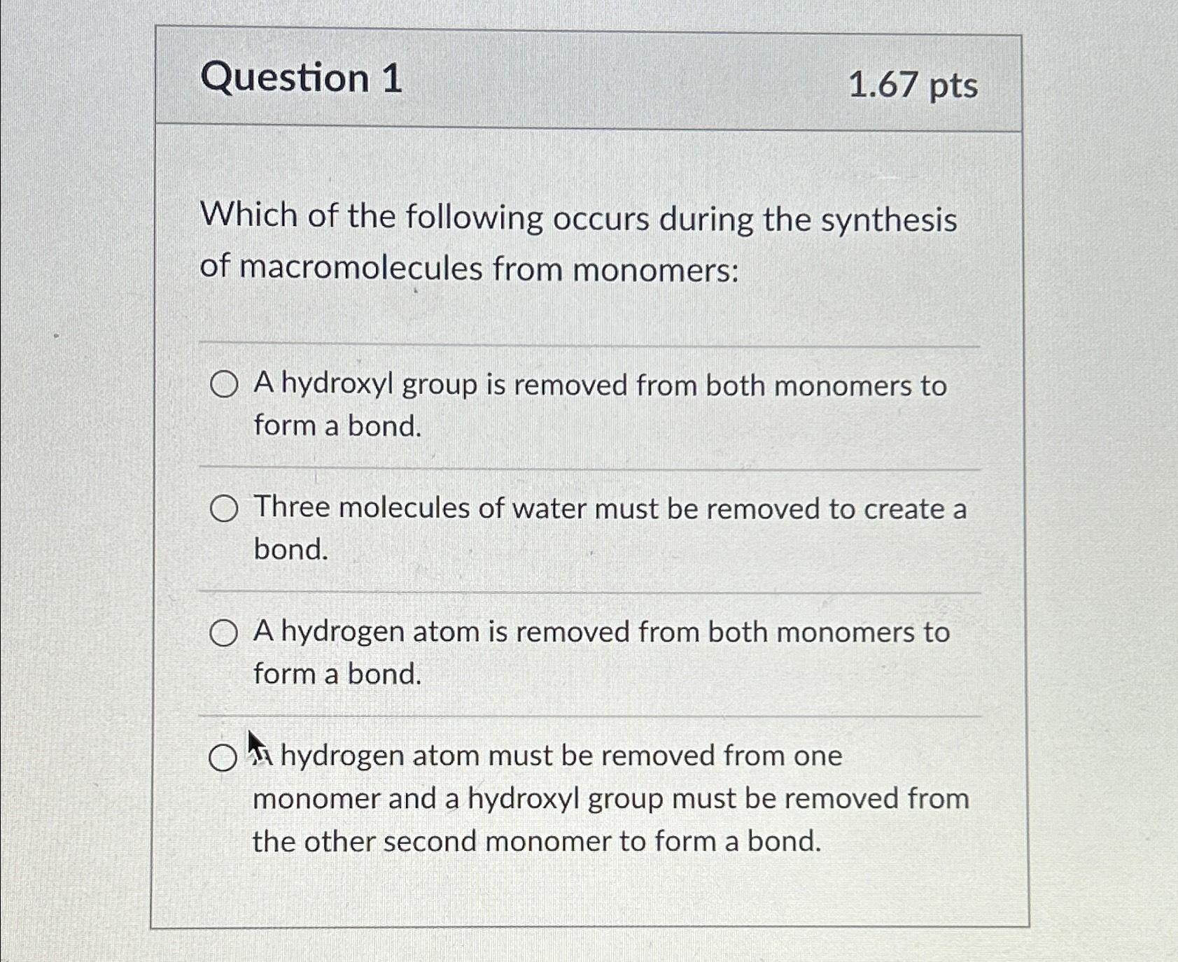 Solved Question 11.67ptsWhich of the following occurs during | Chegg.com