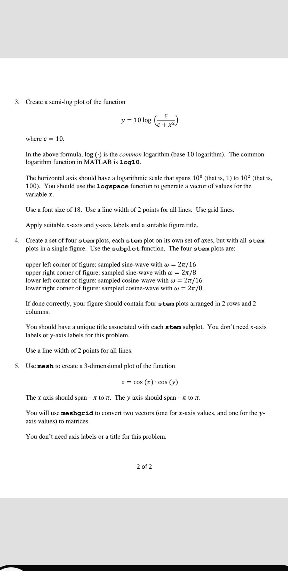 Solved 3. Create a semi-log plot of the function с y = 10 | Chegg.com