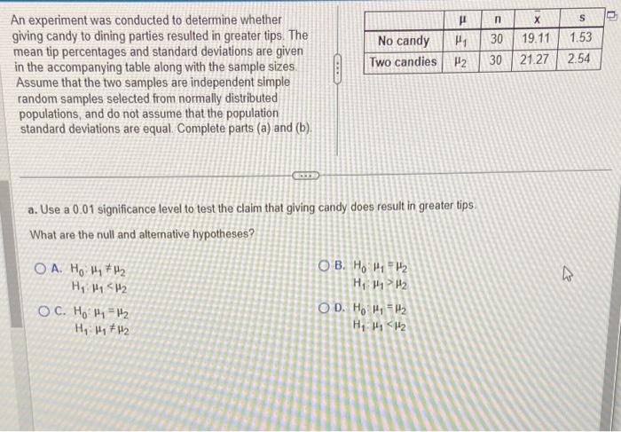 Solved An experiment was conducted to determine whether | Chegg.com