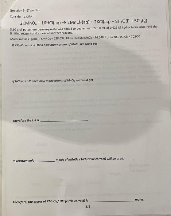 Solved Question 3. (7 points) Consider reaction: | Chegg.com