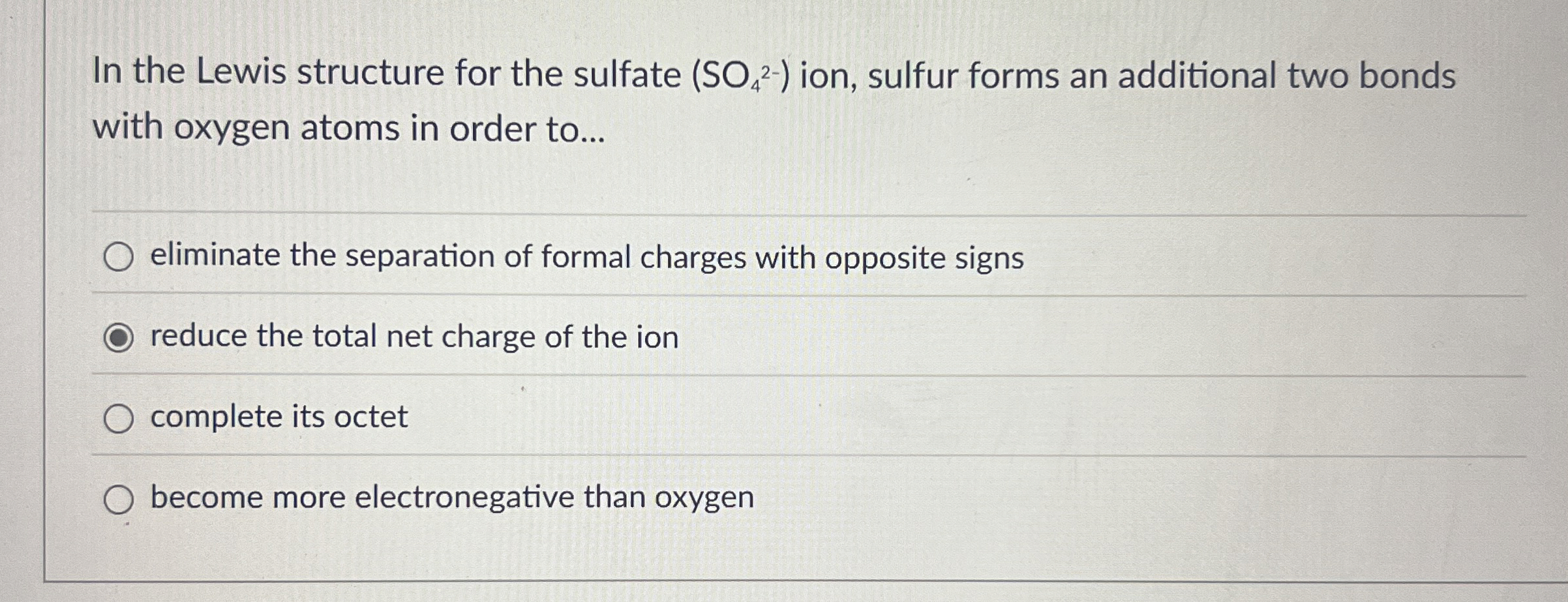 Solved In the Lewis structure for the sulfate (SO42) ﻿ion, | Chegg.com