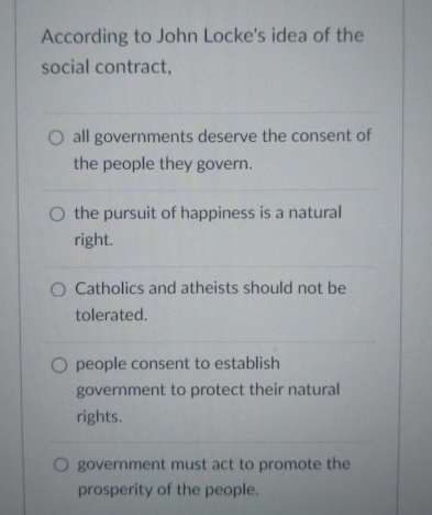 Solved According to John Locke's idea of the social | Chegg.com