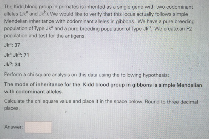 Solved The Kidd blood group in primates is inherited as a | Chegg.com