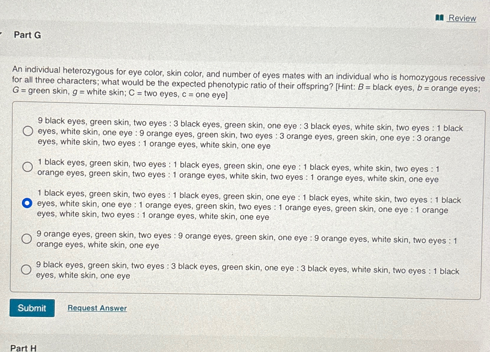 Solved ReviewPart GAn individual heterozygous for eye color, | Chegg.com