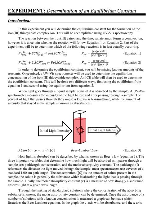 In this experiment you will determine the equilibrium | Chegg.com