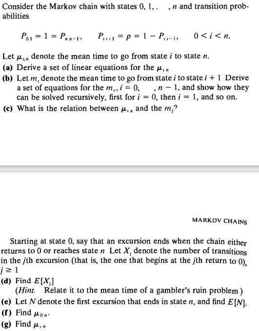 Consider the Markov chain with states 0, 1,., n and | Chegg.com