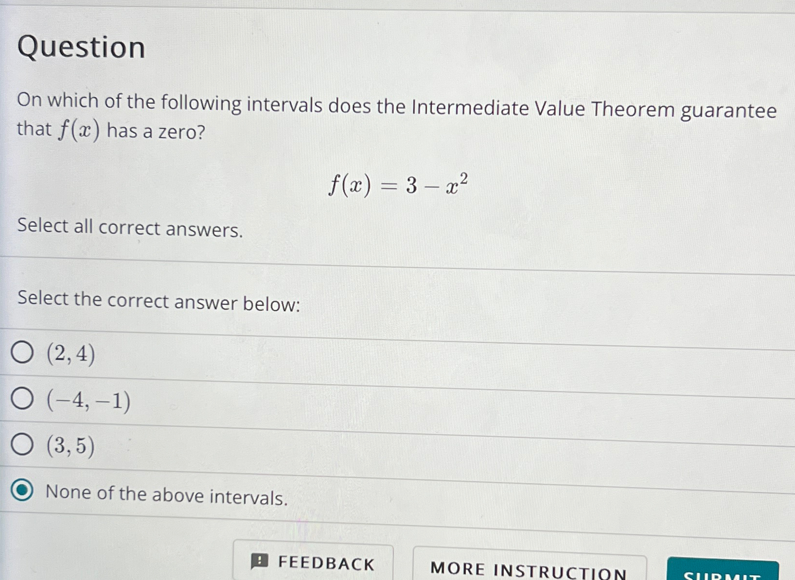 Solved QuestionOn which of the following intervals does the | Chegg.com