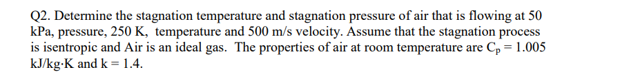 Solved Q2. ﻿Determine the stagnation temperature and | Chegg.com