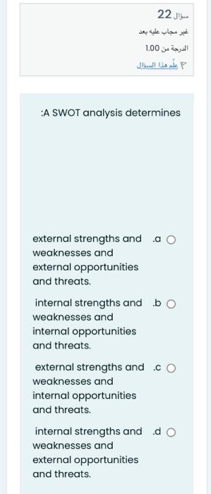 Solved :A SWOT analysis determines external strengths and .a | Chegg.com
