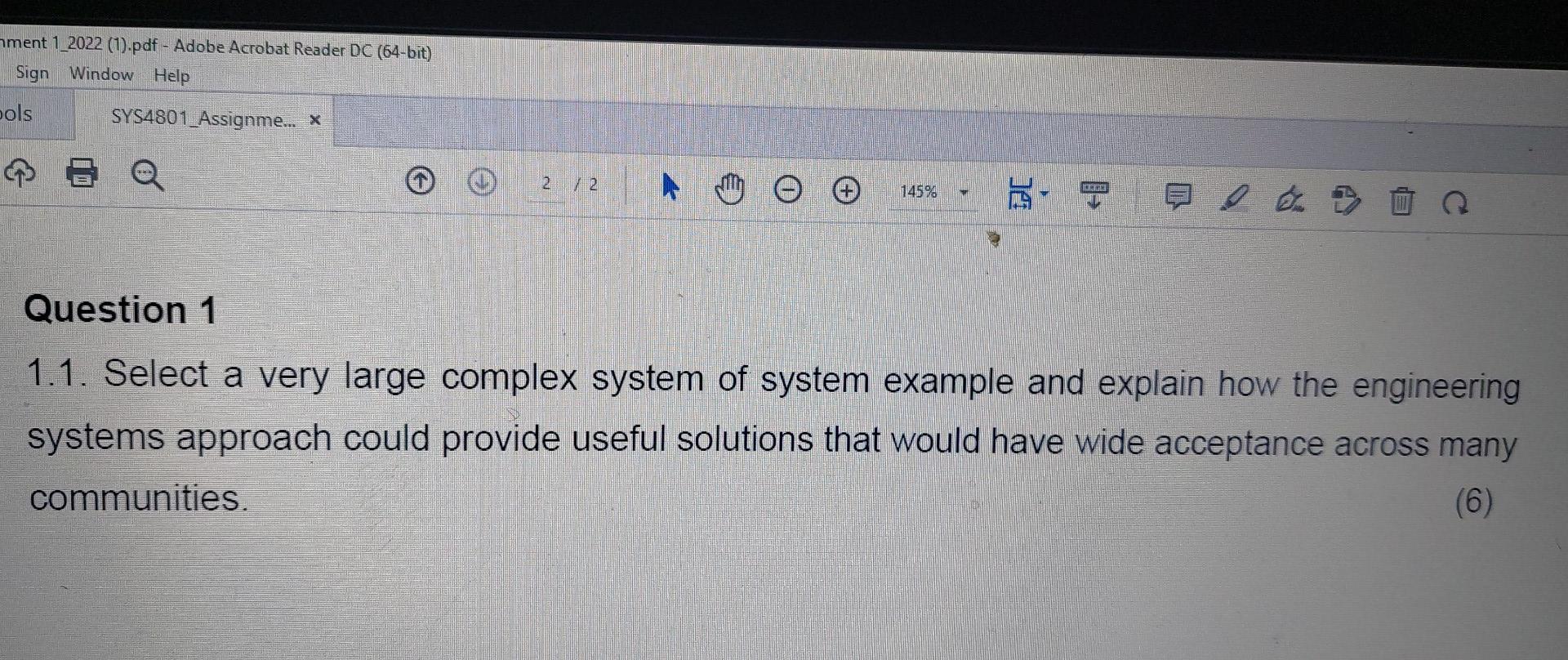 Solved Question 1 1.1. Select a very large complex system of | Chegg.com