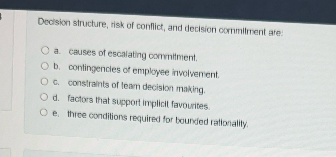 Solved Decision structure, risk of conflict, and decision | Chegg.com