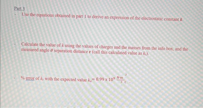 Solved PART 3: Calculating the electrostatic constant k : a. | Chegg.com