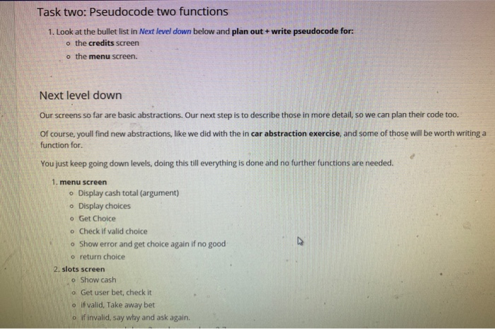 Task Two Pseudocode Two Functions 1 Look At The