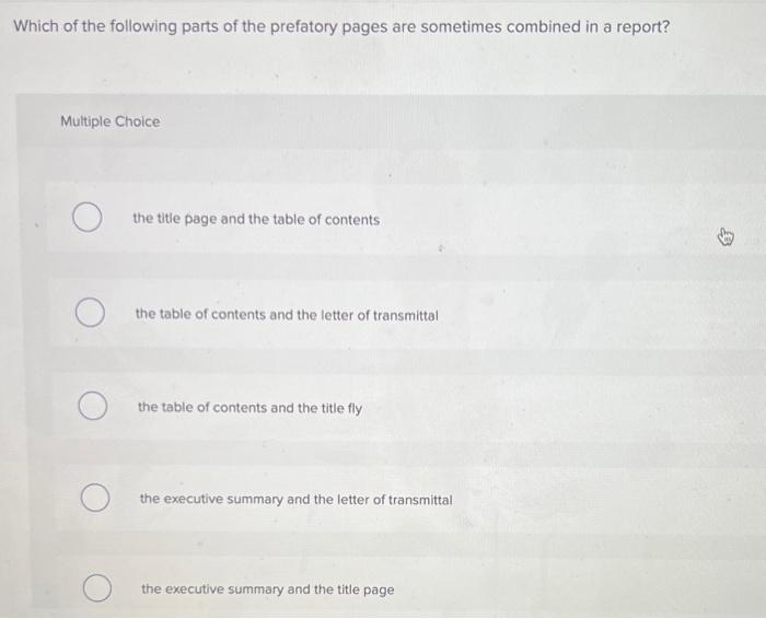 Which of the following parts of the prefatory pages | Chegg.com