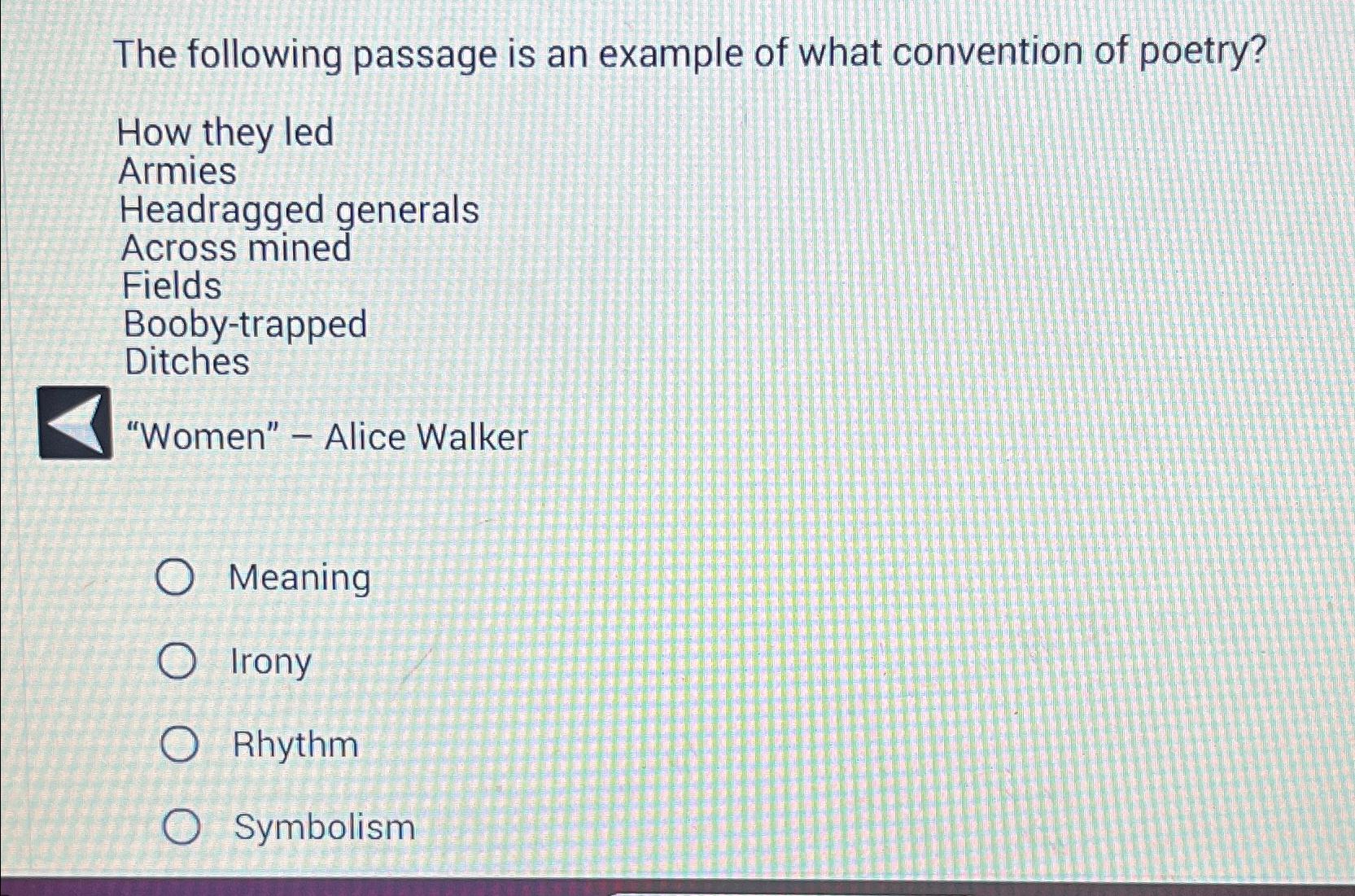 Solved The following passage is an example of what | Chegg.com