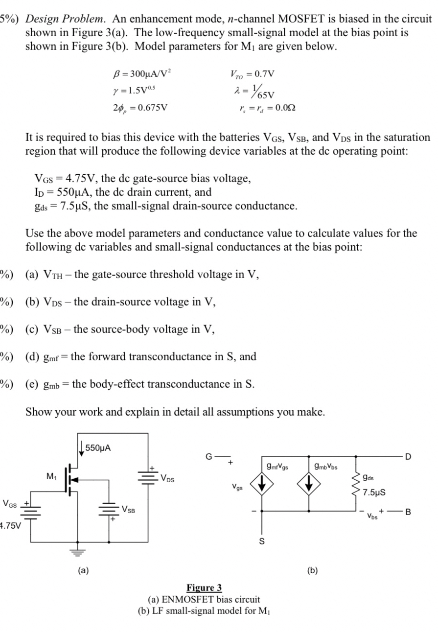 Solved Design Problem. An enhancement mode, n-channel MOSFET | Chegg.com
