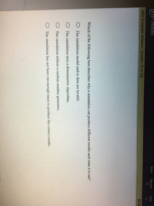 Solved (ETS) PRAXIS Mark Review Help 5652 Computer Science | Chegg.com