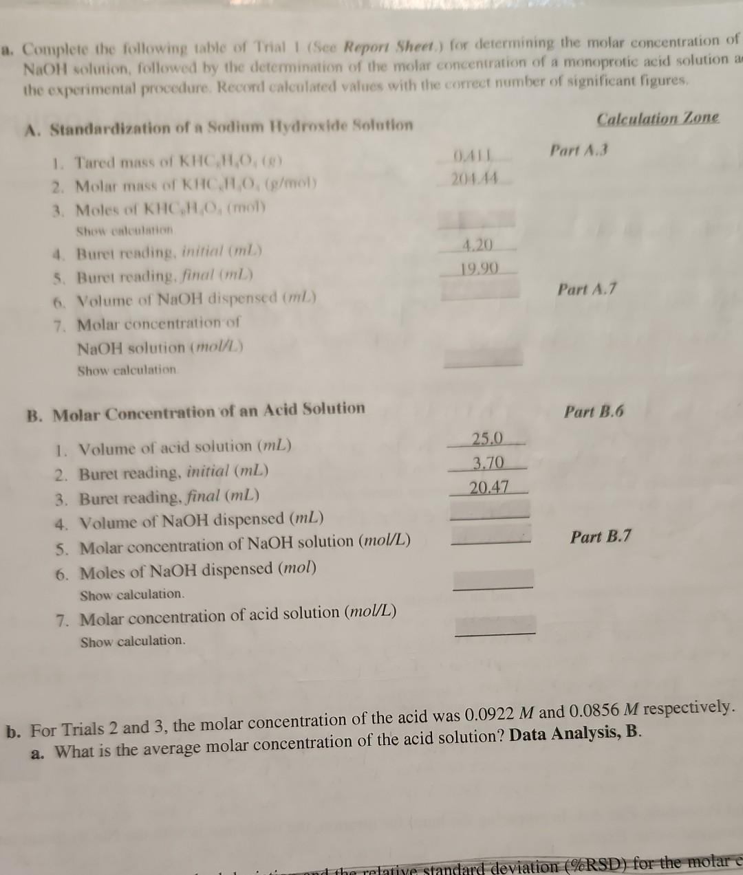 Solved 6. a. Complete the following table of Trial 1 (See | Chegg.com