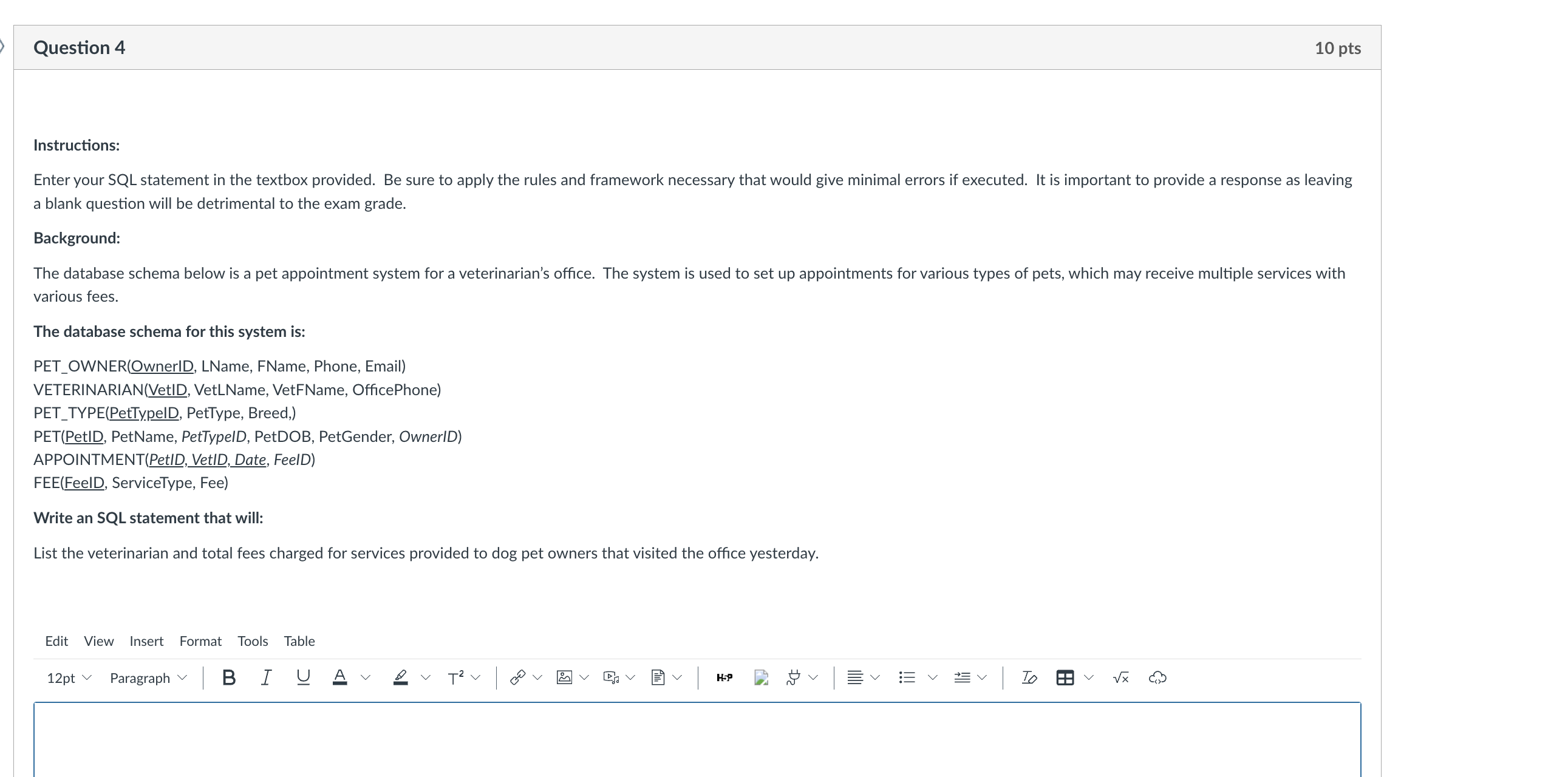 Solved Question 4Instructions:Enter your SQL statement in | Chegg.com