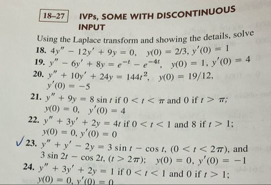 Solved 18-27 ﻿IVPs, SOME WITH DISCONTINUOUS INPUTUsing the | Chegg.com