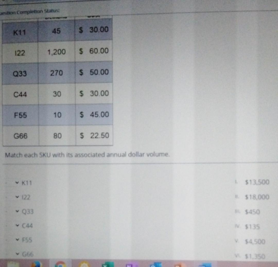Solved Gestion Completion Status: K11 45 $ 30.00 122 1,200 $ | Chegg.com