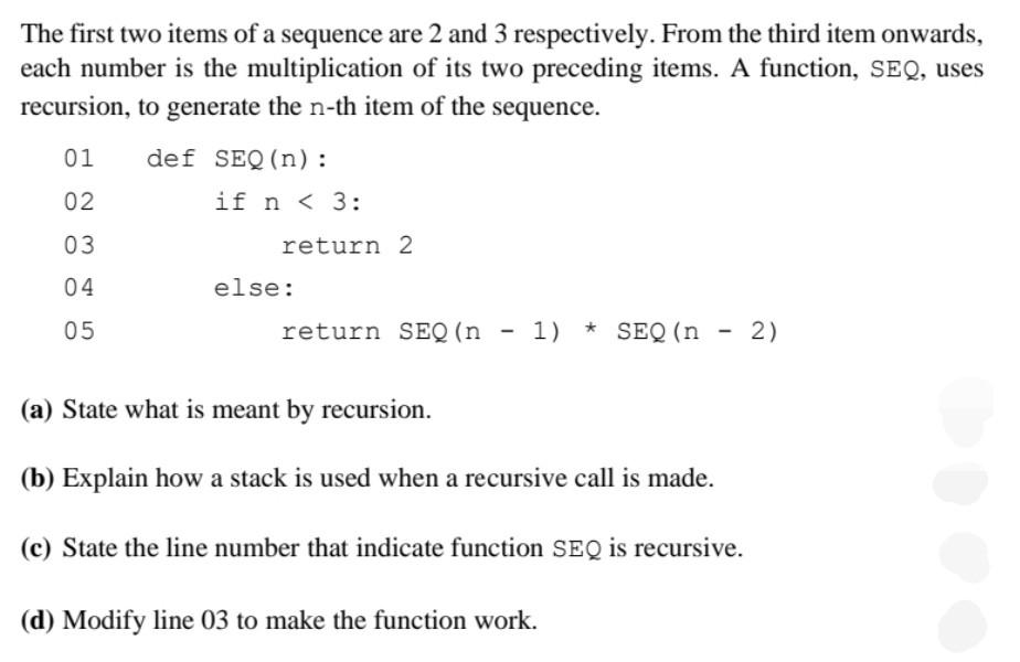 Solved The first two items of a sequence are 2 and 3 | Chegg.com