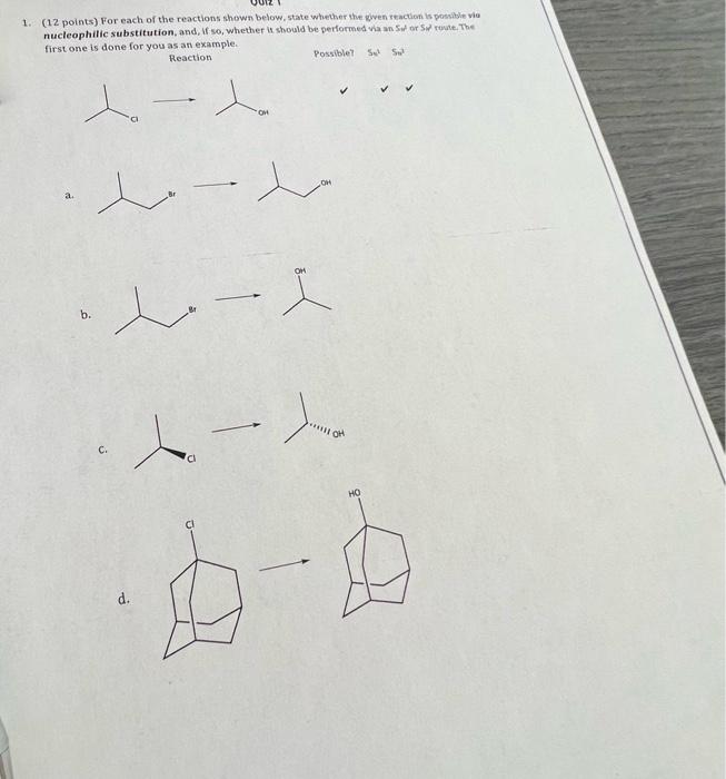 Solved 1. (12 points) For each of the reactions shown below, | Chegg.com