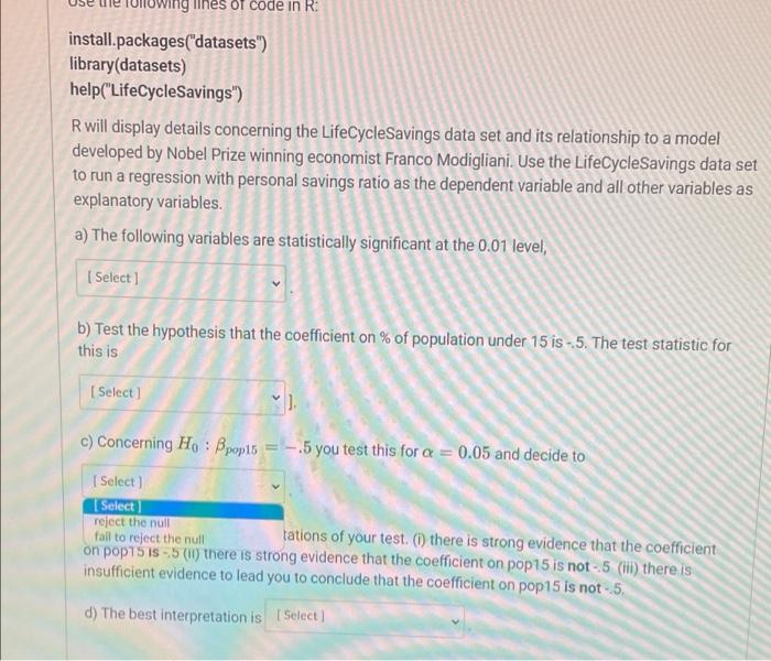 Solved install.packages("datasets") library(datasets) | Chegg.com