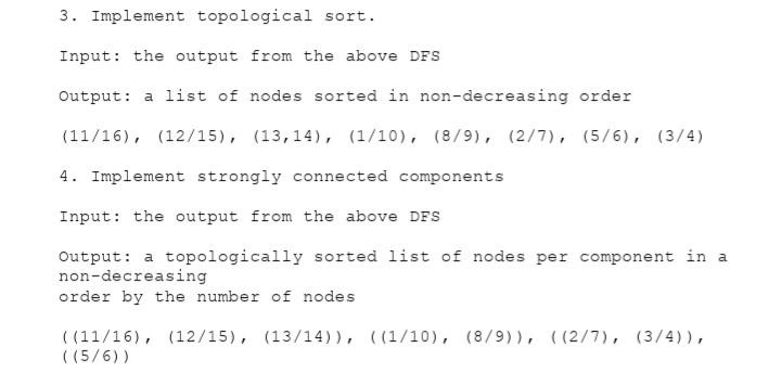 Solved 3. Implement topological sort. Input: the output from | Chegg.com