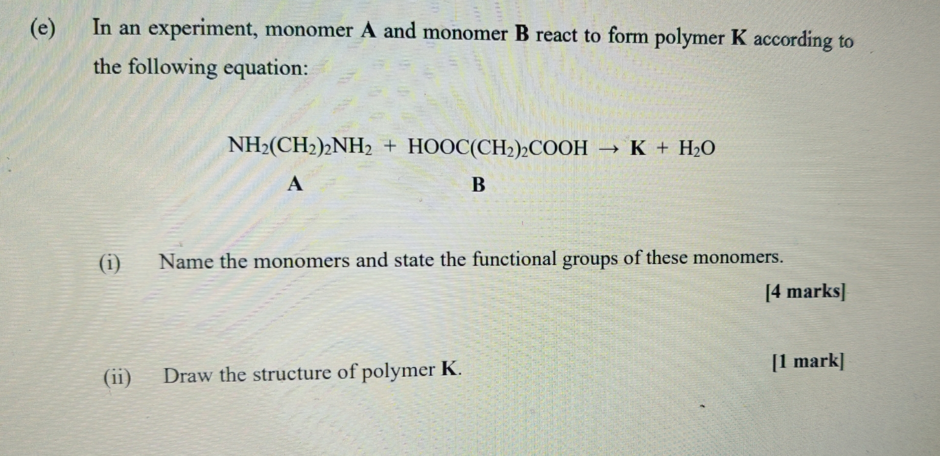Solved (e) ﻿In an experiment, monomer A and monomer B ﻿react | Chegg.com