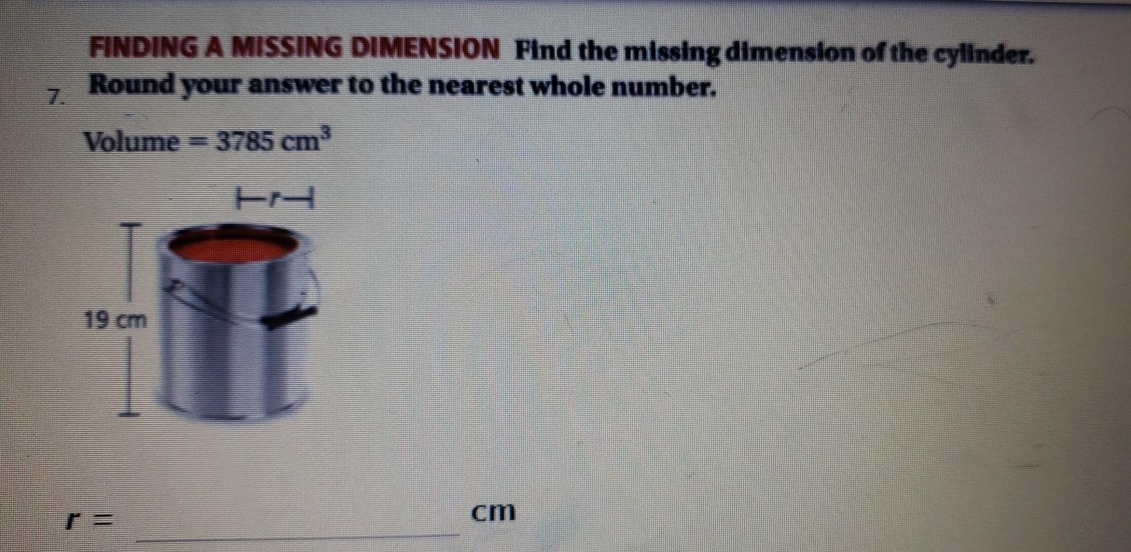 Solved FINDING A MISSING DIMENSION Find the missing | Chegg.com