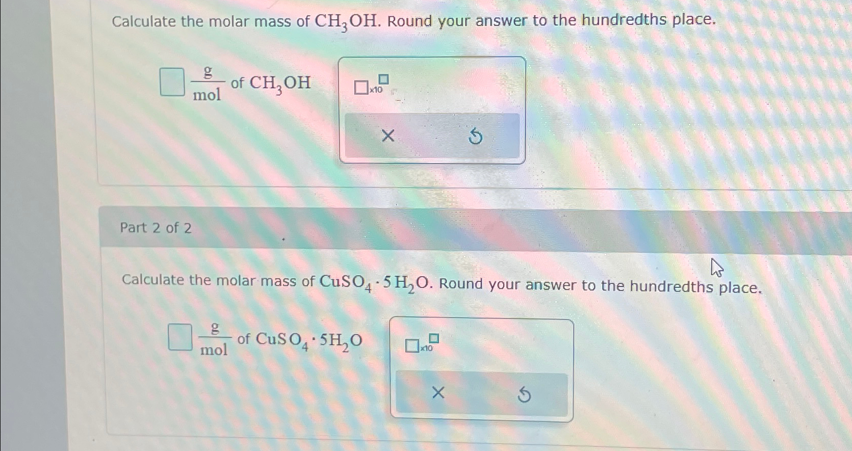 Solved Calculate the molar mass of CH3OH. ﻿Round your answer | Chegg.com