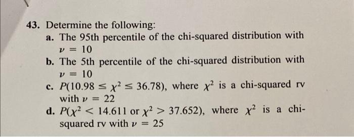 Solved 43. Determine the following: a. The 95th percentile | Chegg.com