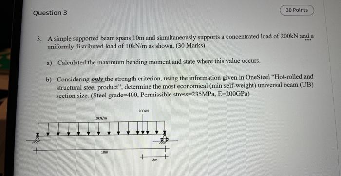 Solved 3. A simple supported beam spans 10 m and | Chegg.com