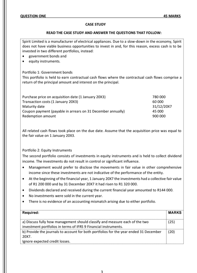 Solved QUESTION ONE45 ﻿MARKSCASE STUDYREAD THE CASE STUDY | Chegg.com