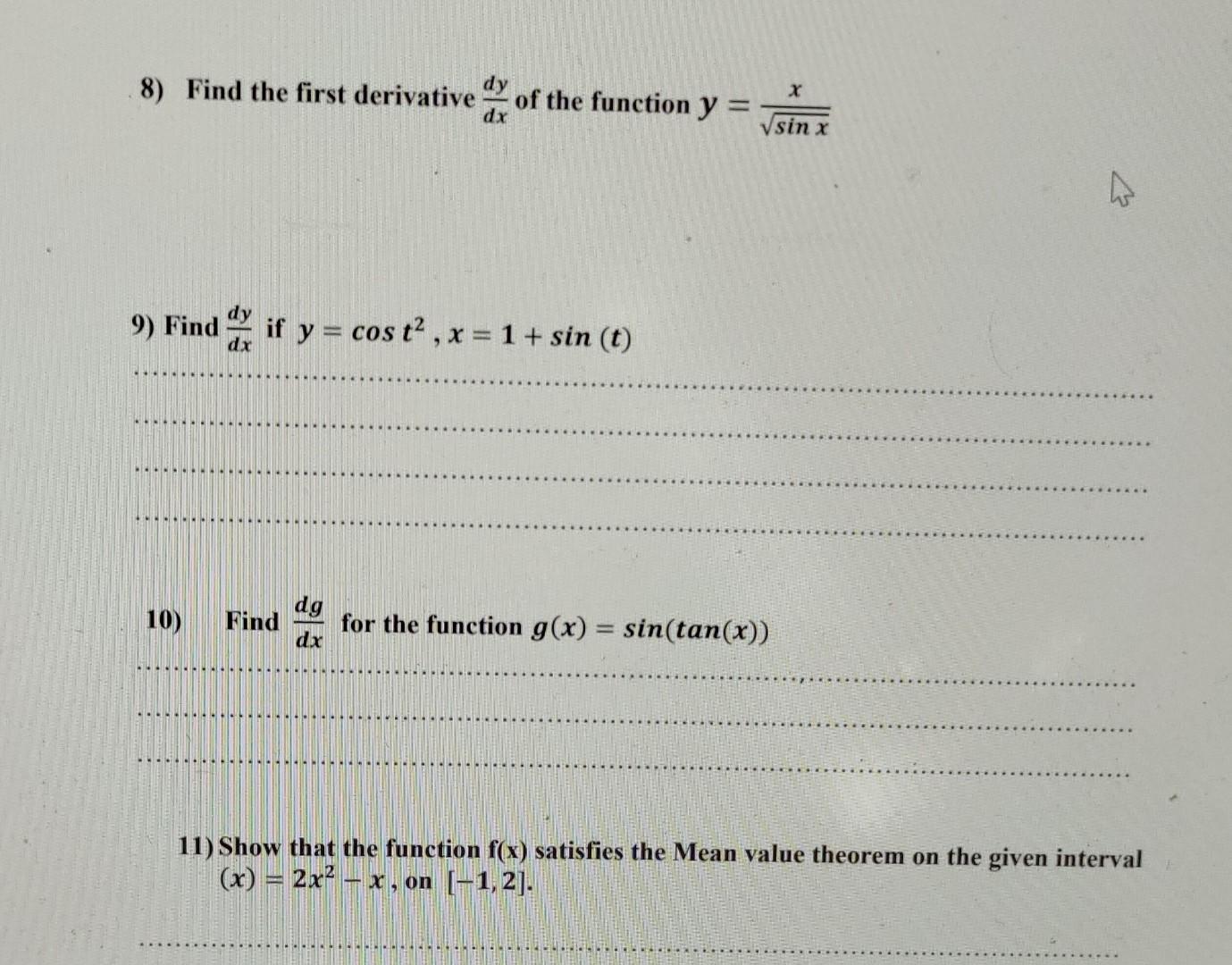 Solved 8) Find the first derivative dxdy of the function | Chegg.com