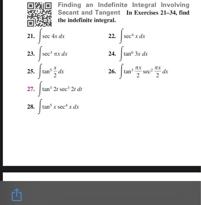 Solved Finding an Indefinite Integral Involving Secant and | Chegg.com