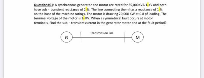 Solved synchronous generator and motor are rated for | Chegg.com
