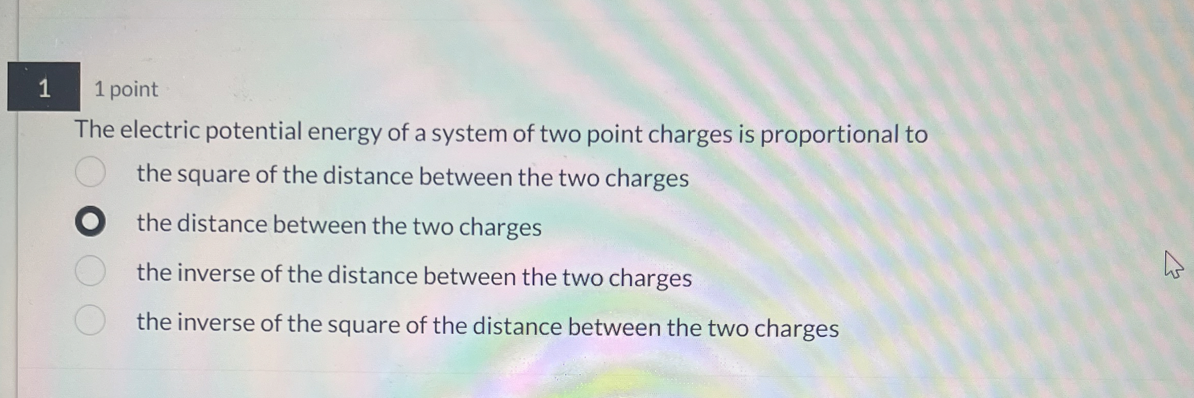 Solved 11 ﻿pointThe electric potential energy of a system of | Chegg.com