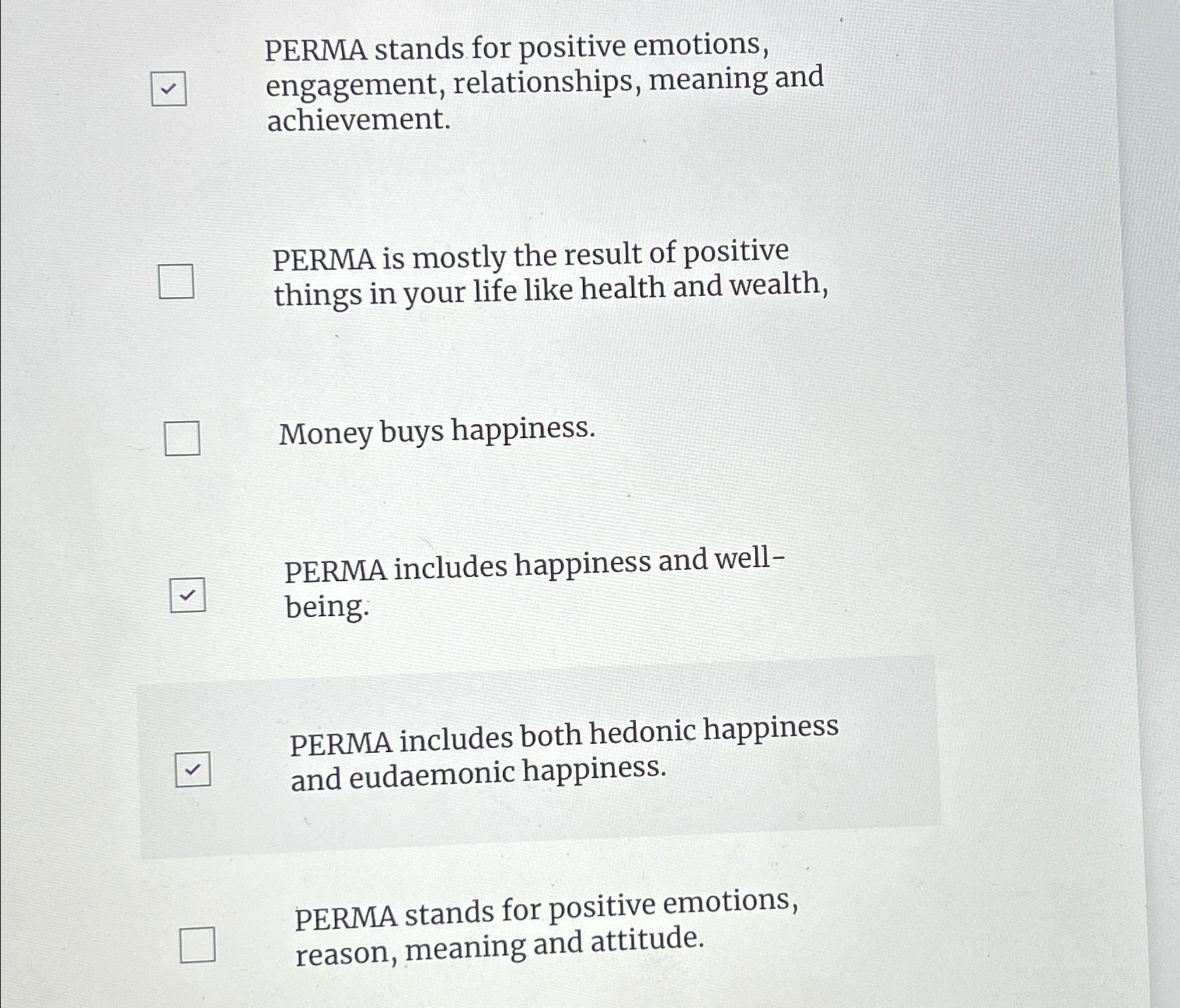 Solved PERMA stands for positive emotions, engagement, | Chegg.com