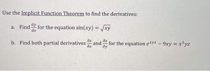 Solved Use the Implicit Function Theorem to find the | Chegg.com