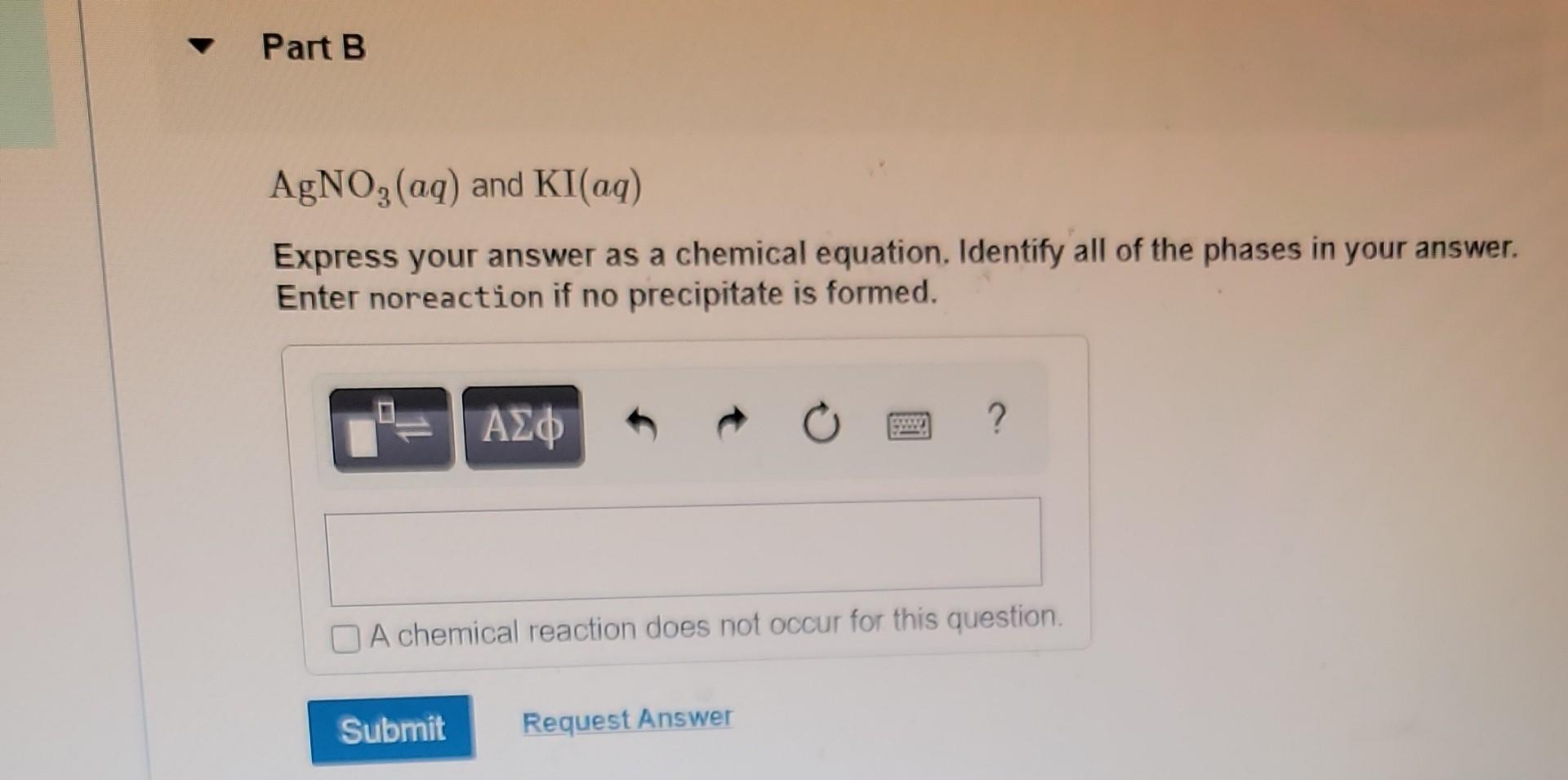 Solved Part A AgNO3(aq) and NaF(aq) Express your answer as a | Chegg.com